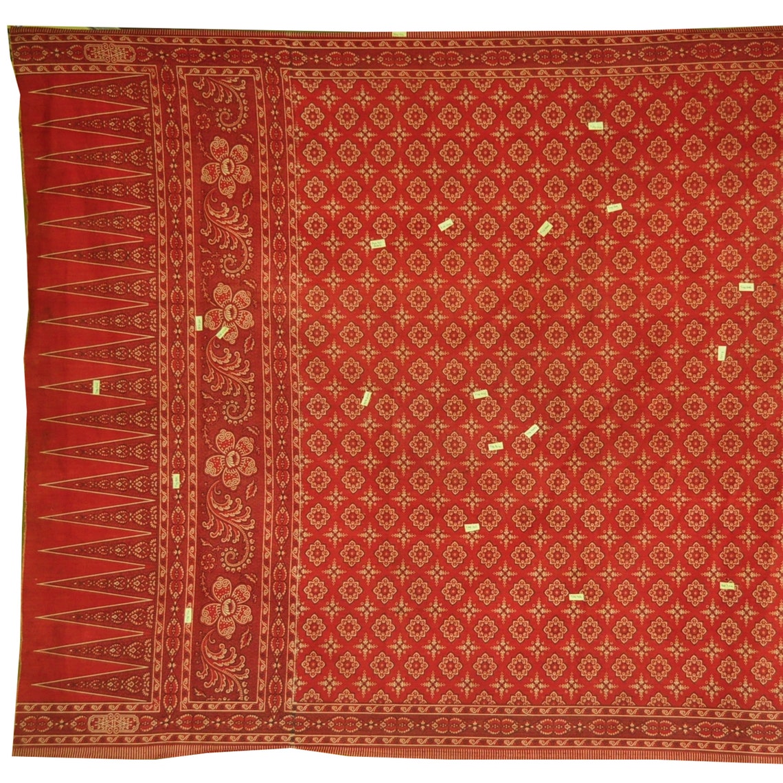 Antique Indonesian Hand Drawn Red Batik Sembagi Kacapiring gardenia ...