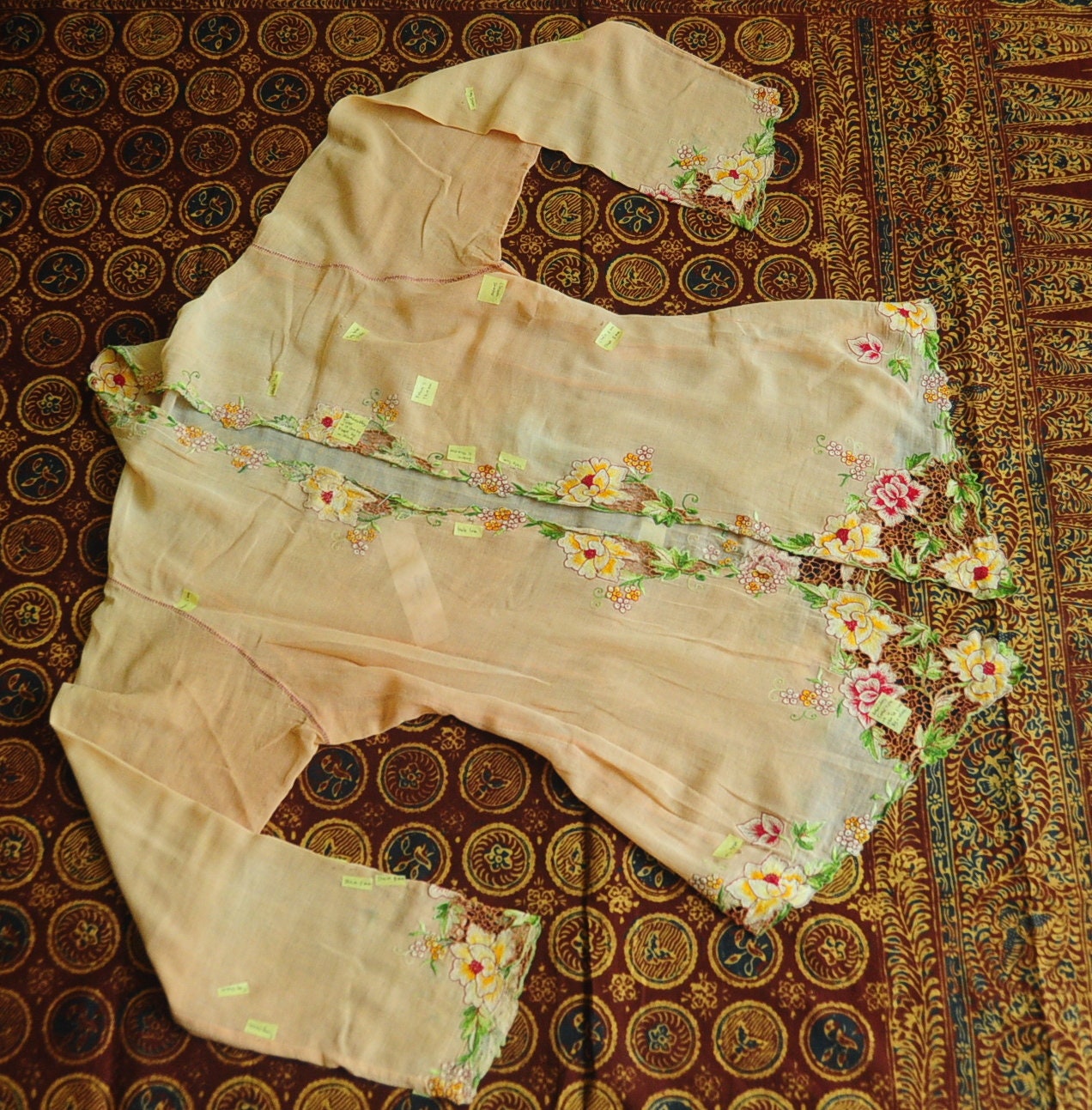 Vintage Peach Indonesian Kebaya With Floral Kurung Embroidery ...