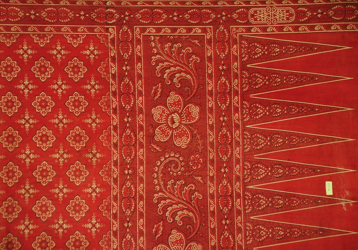 Antique Indonesian Hand Drawn Red Batik Sembagi Kacapiring gardenia ...