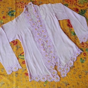 Vintage Purple Indonesian Kebaya With Zinnia Flower Embroidery ...