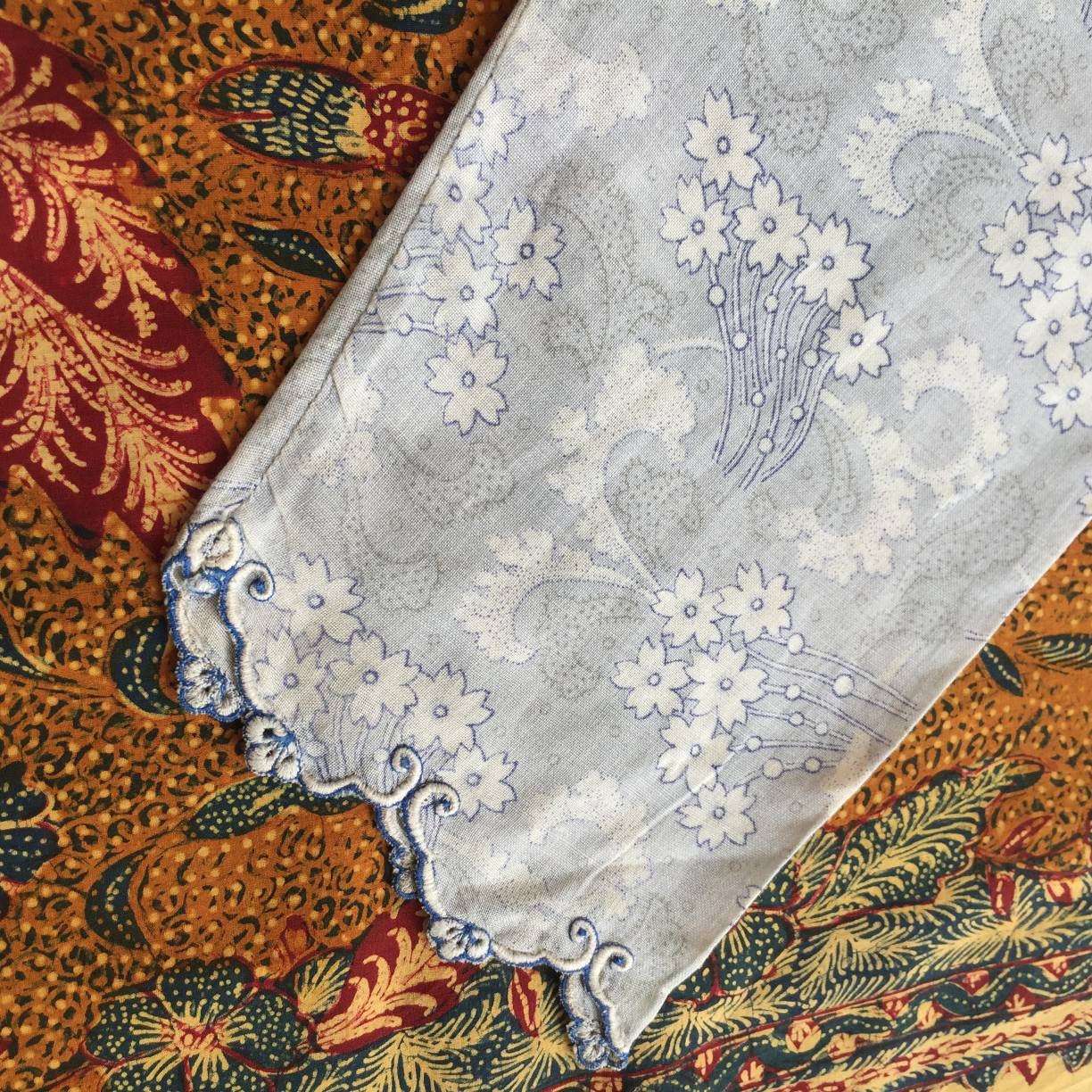 Vintage Indonesian Kebaya in Light Blue With White Floral Motif ...