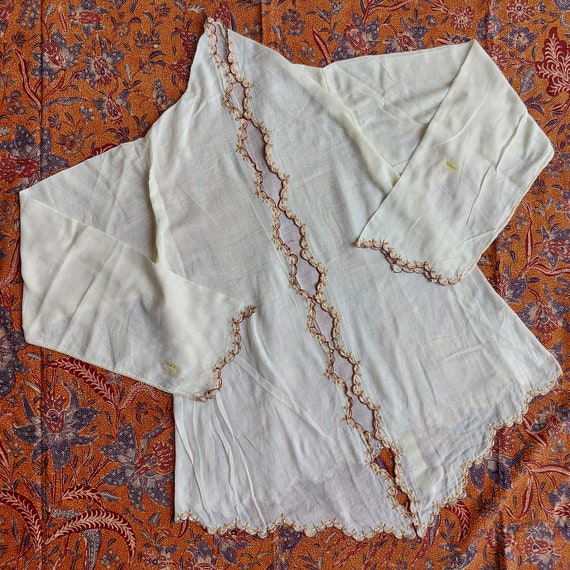 Vintage Ivory Indonesian Kebaya with Brown Embroidery… - Gem