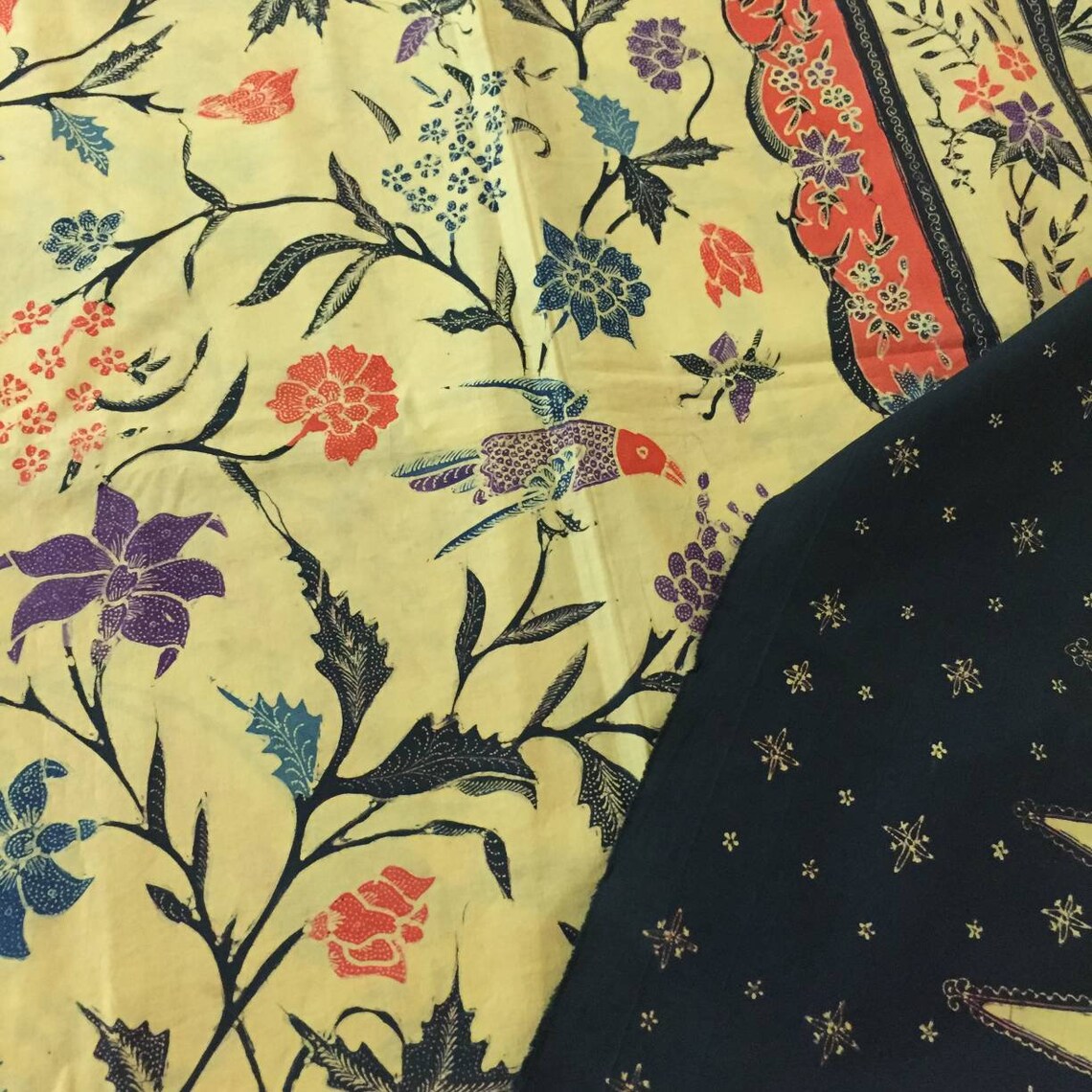 Vintage Indonesian Hand Drawn Batik in Yellow with Flora and | Etsy