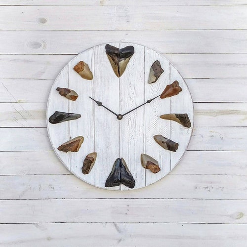 21 Round Megalodon Shark Tooth Clock | Etsy