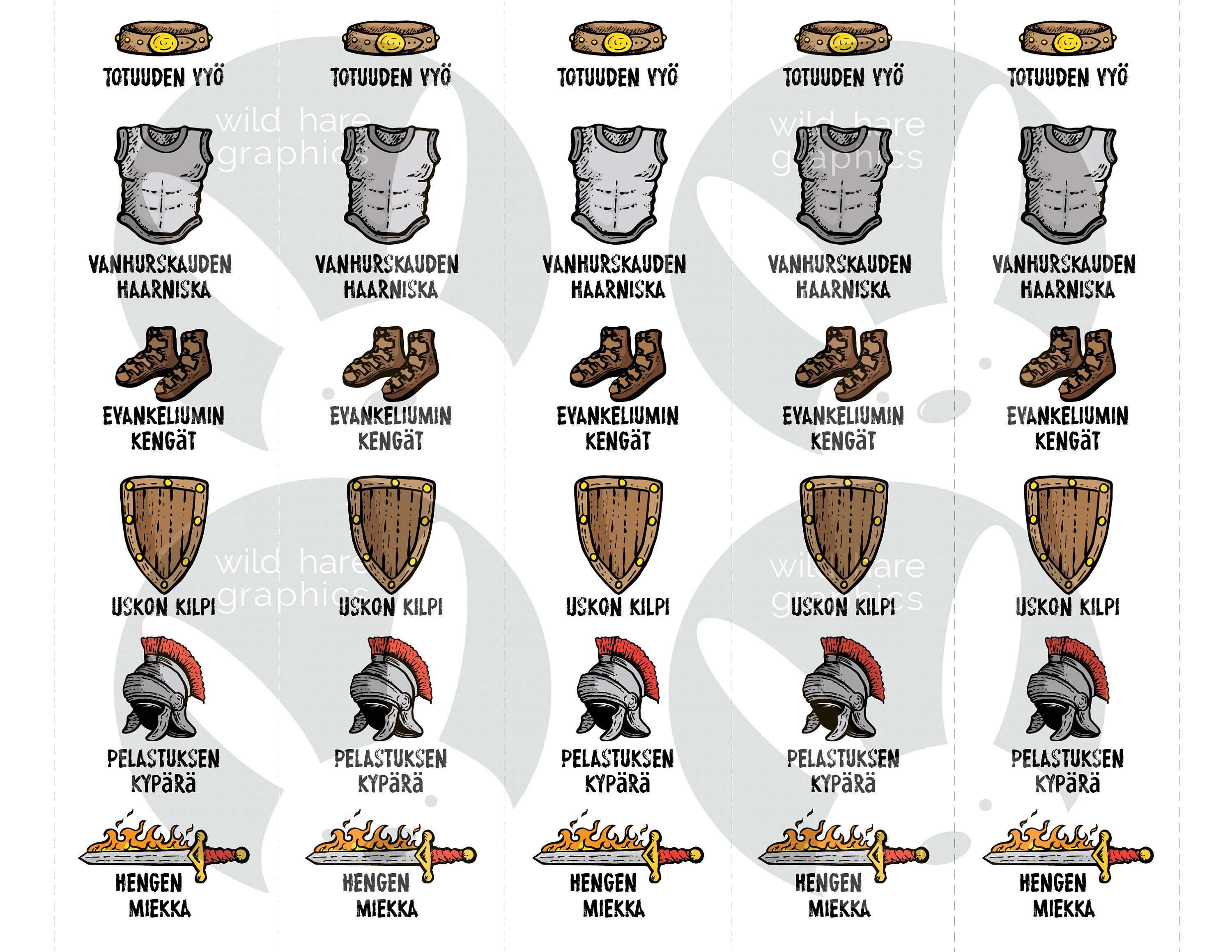 FINNISH Armor of God Ready-to-print Bookmarks - Etsy