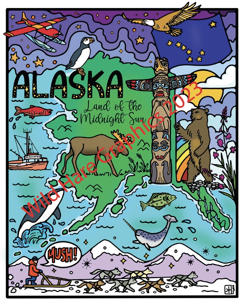 Alaska Coloring Page and Graphic Ready-to-print Digital Download NEW ...