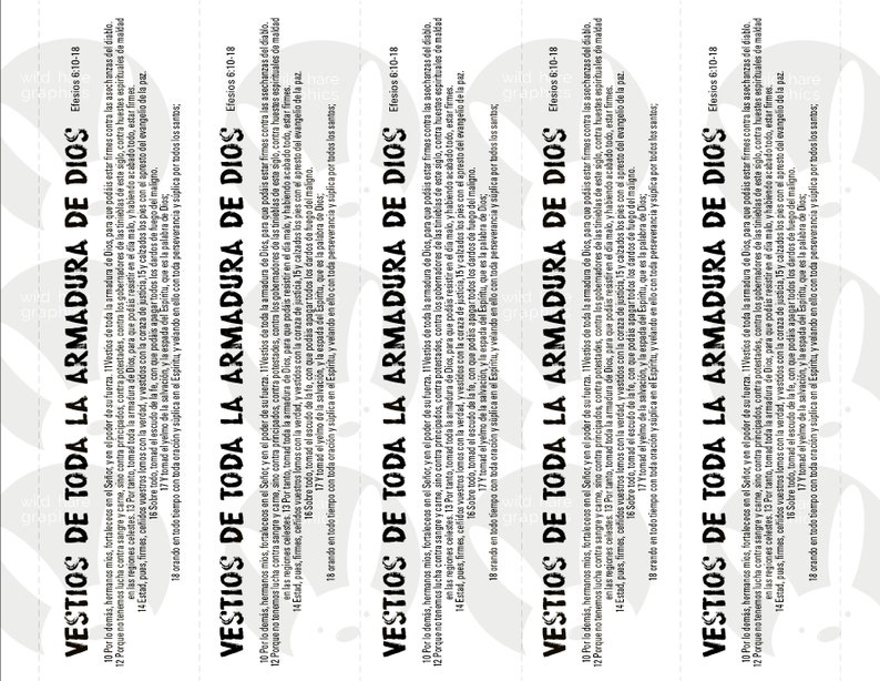 SPANISH Language Armor of God Ready-to-print Bookmarks COLOR Your Own ...