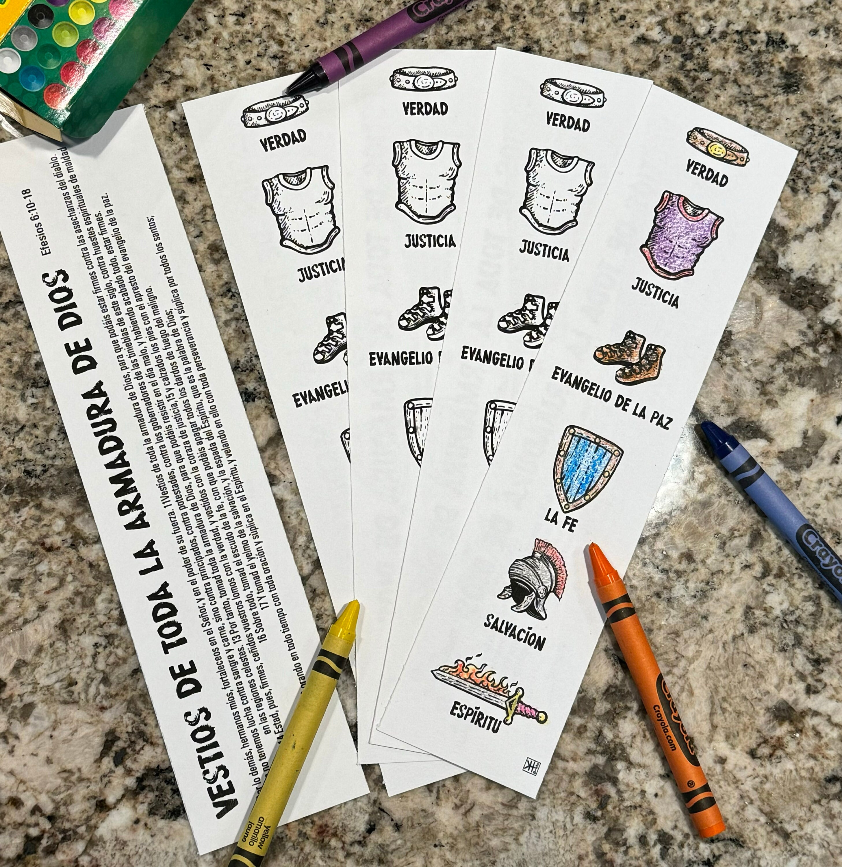 SPANISH Language Armor of God Ready-to-print Bookmarks COLOR Your Own ...
