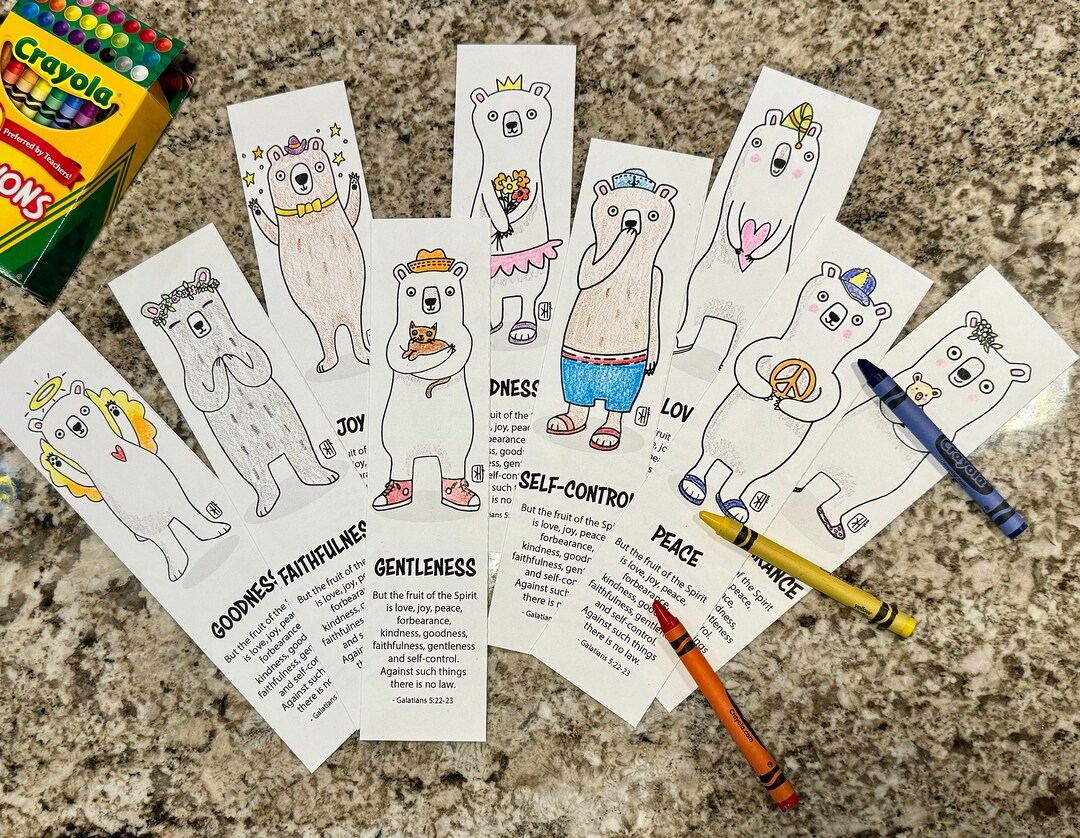 Color Your Own! Fruit of the Spirit Bears Ready-to-print Bookmarks Plus ...