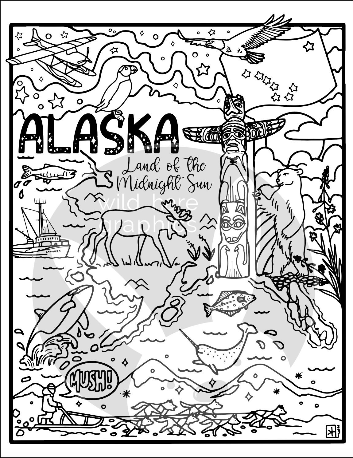 Alaska Coloring Page and Graphic Ready-to-print Digital Download NEW ...