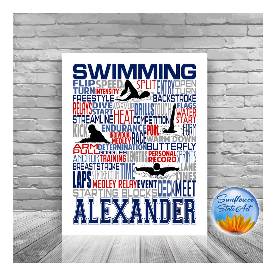 Swimmer Typography, Personalized Swimmer Poster, Backstroke Swimmer ...