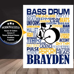 Bass Drum Poster, Personalized Bass Drummer Sign, Gift for Drummers ...