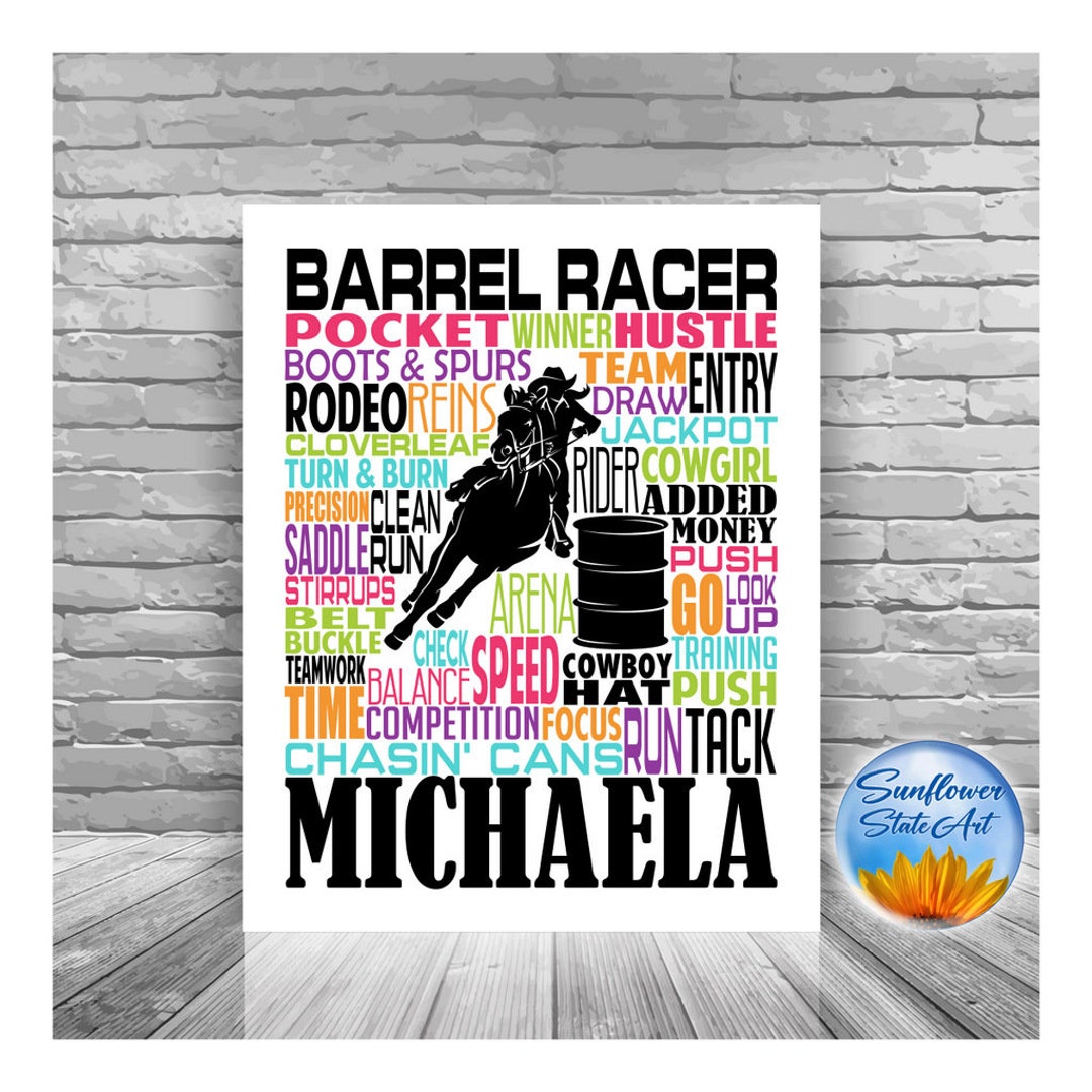 Personalized Barrel Racing Poster, Barrel Racer Typography, Barrel ...
