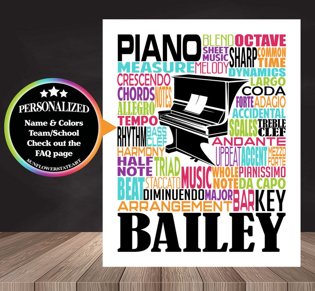 Piano Poster, Personalized Piano Word Art Sign, Piano Art, Piano Gift ...