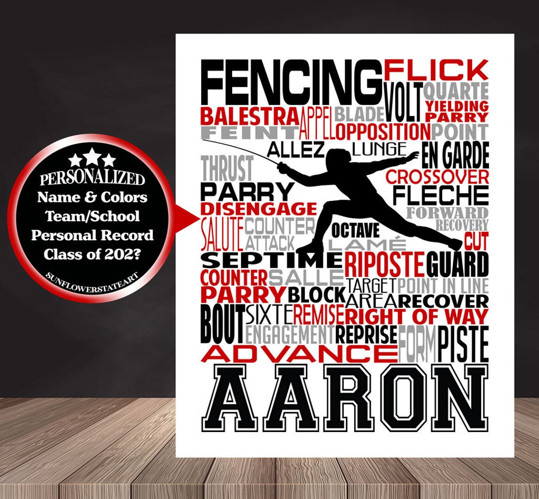 Fencing Poster, Personalized Fencer Word Art Sign, Gift for Fencer ...