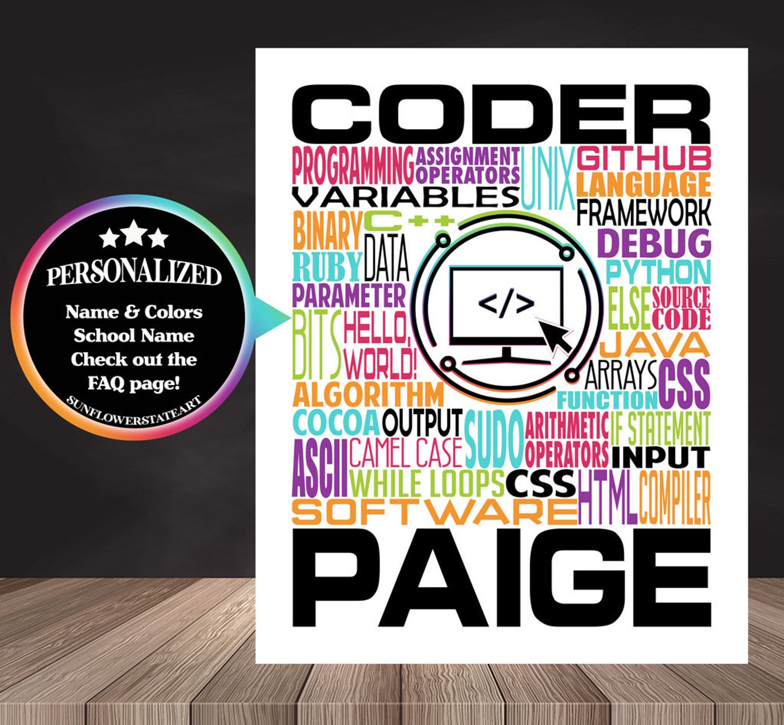 Computer Coding Poster, Coding Word Art, Gift for Computer Coder ...