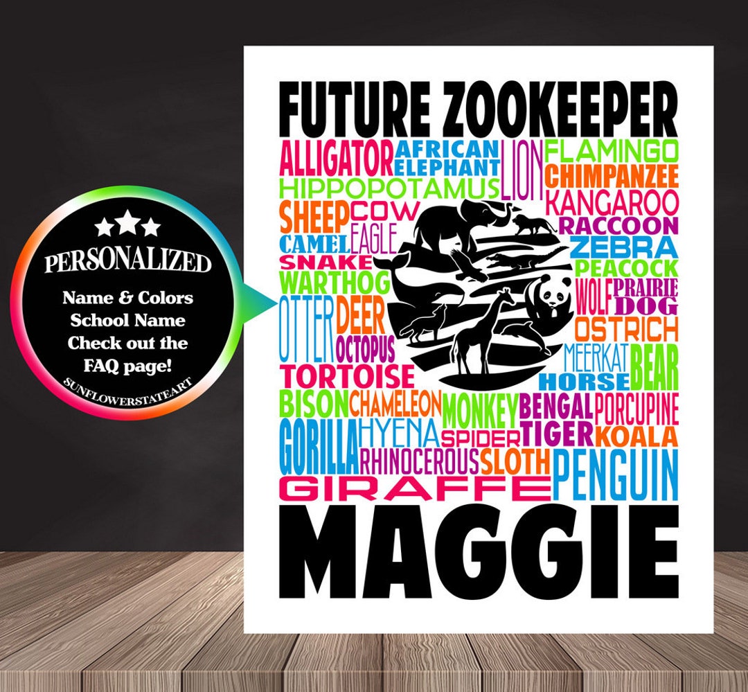 Zookeeper Typography, Personalized Zookeeper Poster, Gift for Future ...