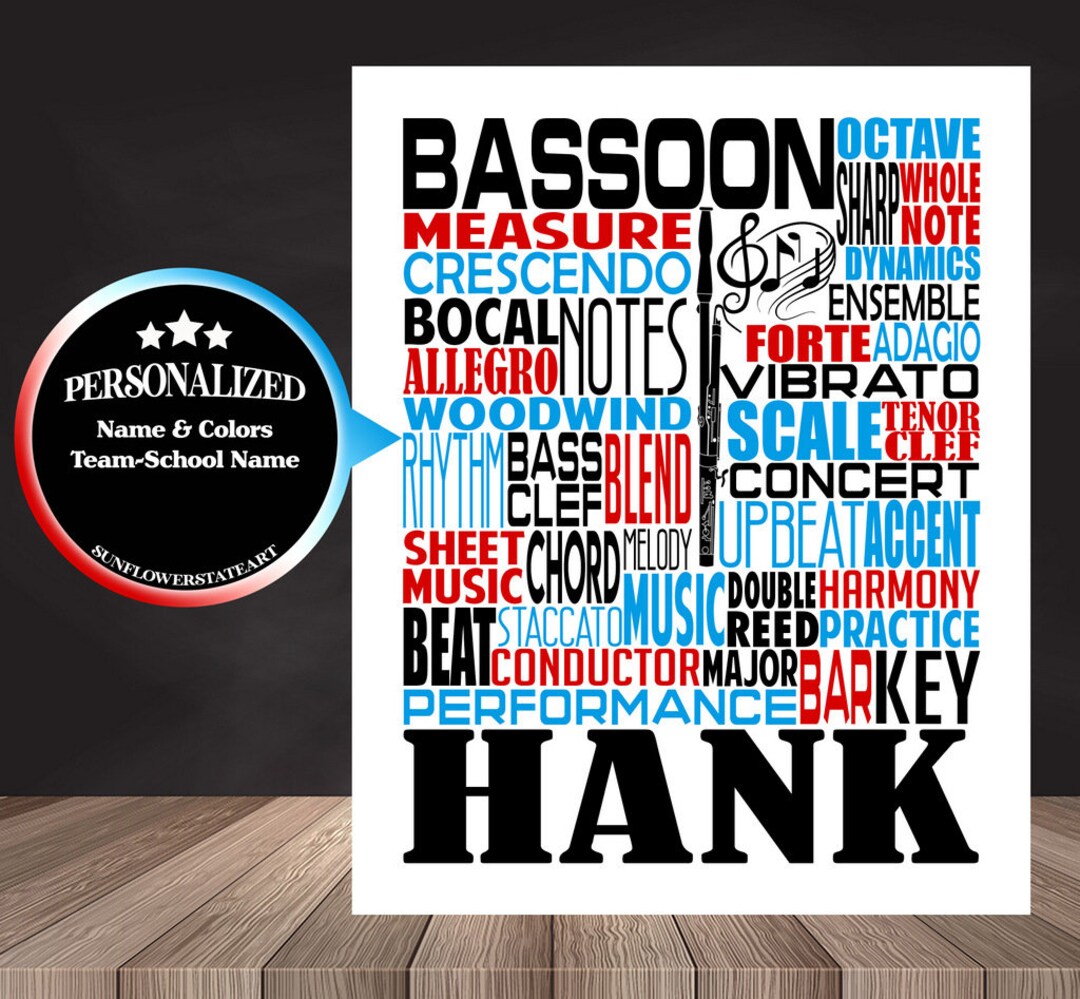 Bassoon Poster, Personalized Bassoon Word Art, Bassoon Player Gift ...