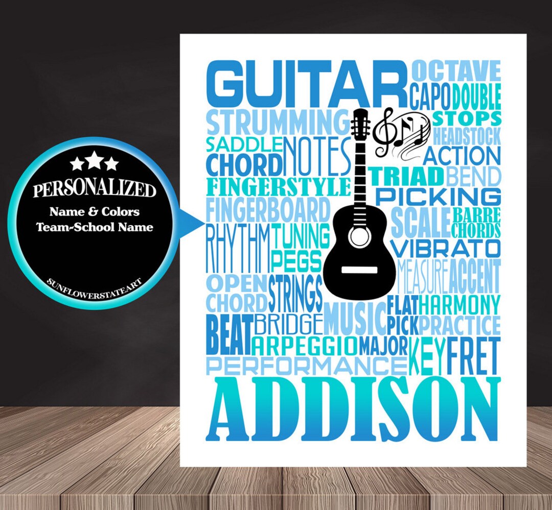 Guitar Typography, Personalized Guitar Poster, Guitar Player Gift, Bass ...
