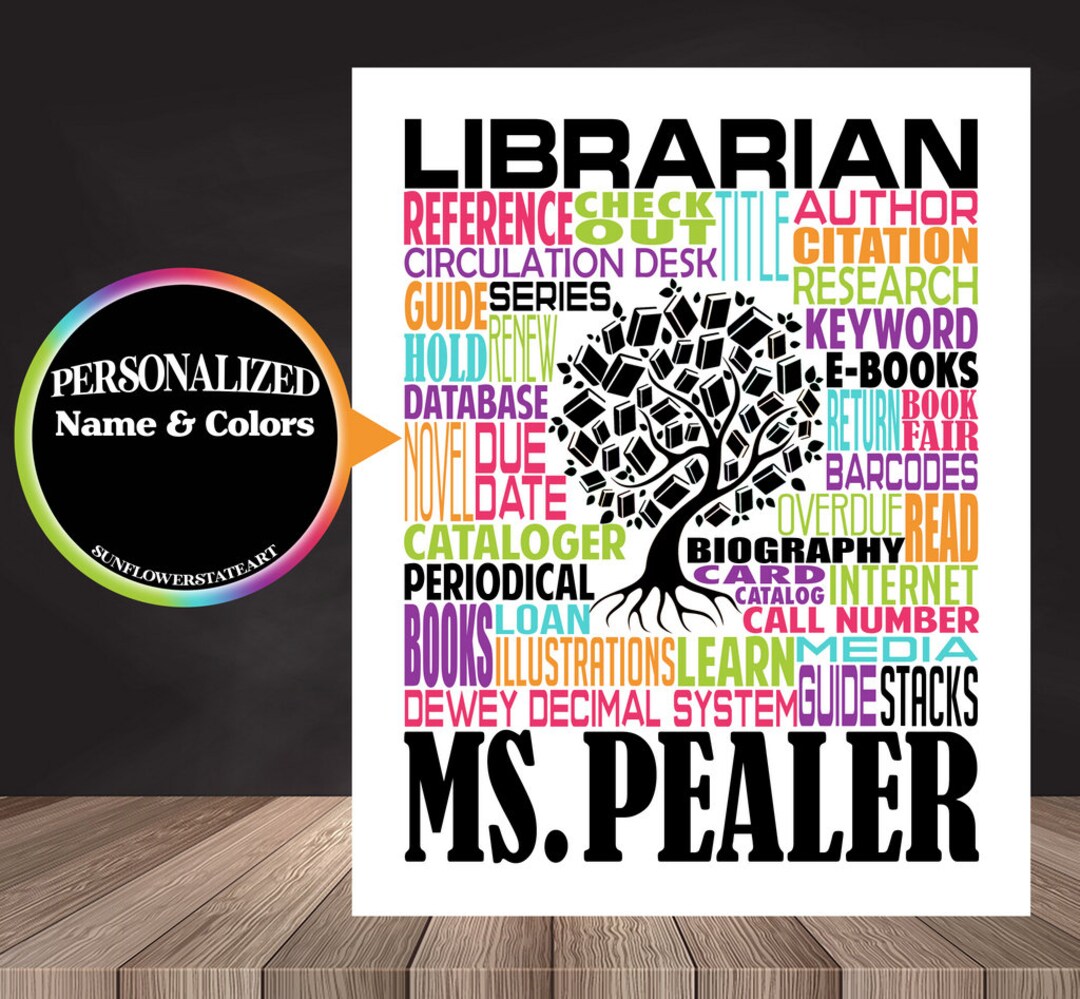 Librarian Poster, Personalized Book Lover Gift, Gift for Librarian ...