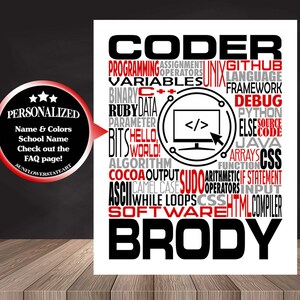 Computer Coding Poster, Coding Word Art, Gift for Computer Coder ...
