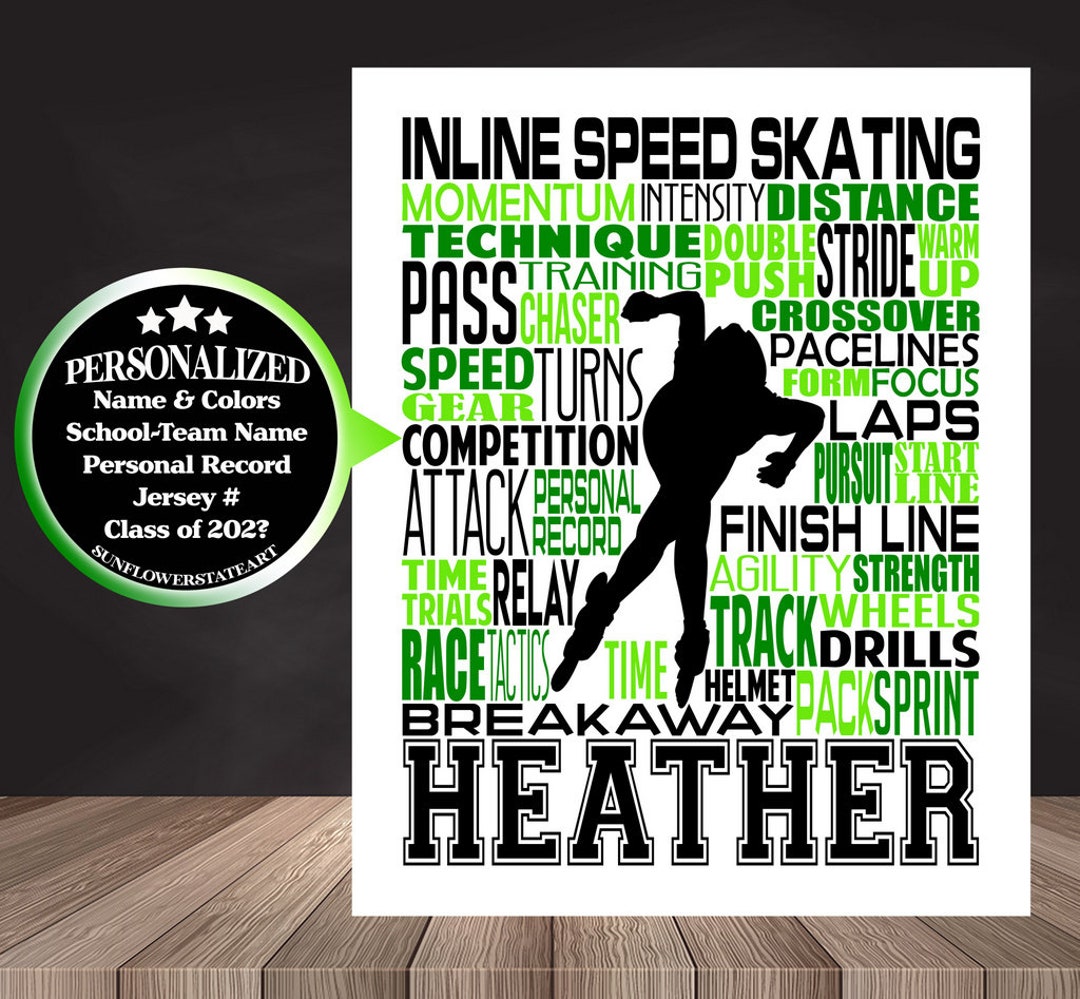 Inline Speed Skater Poster, Personalized Inline Speed Skating Word Art ...