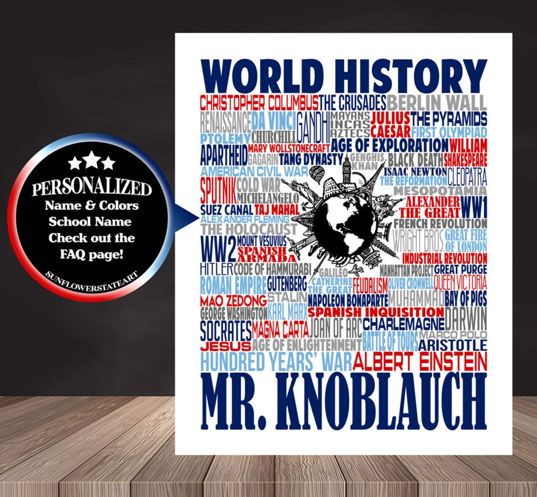 World History Poster, Personalized History Teacher Sign, World History ...