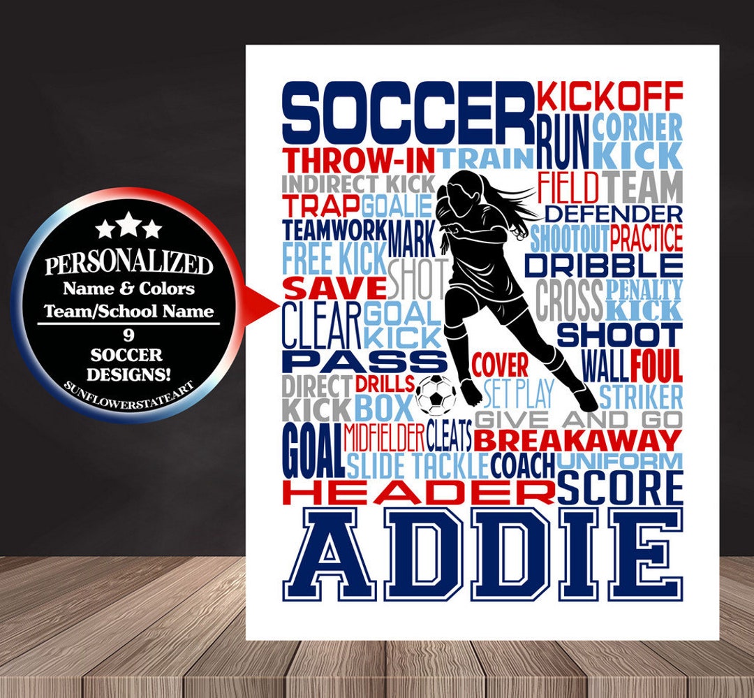 Girls Soccer Typography, Personalized Soccer Poster, Gift for Soccer ...