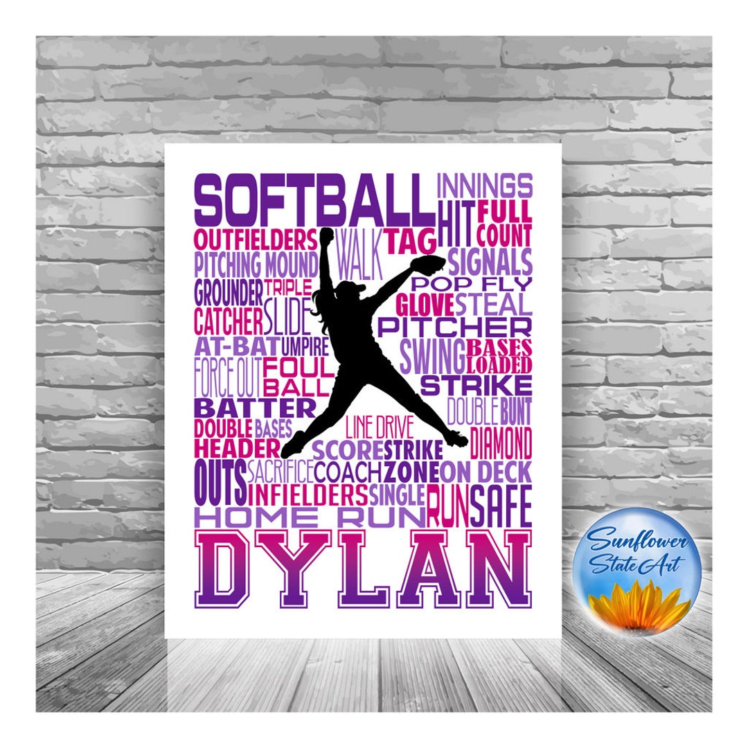 Softball Gift, Softball Art, Softball Word Art, Softball, Gift for ...