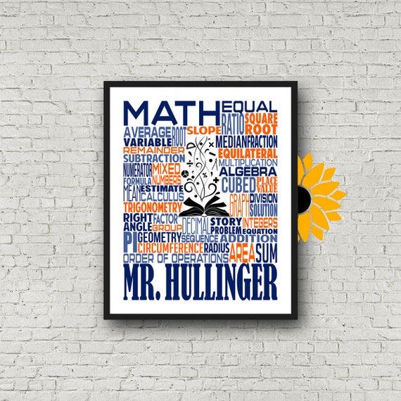Personalized Math Teacher Poster Math Typography Math | Etsy