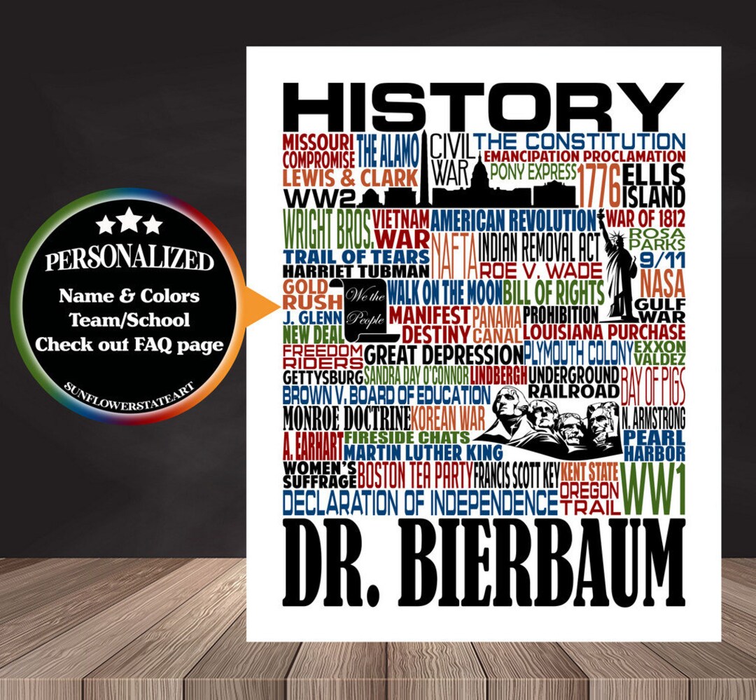 History Teacher Gift, U.S. History Sign, Personalized History Teacher ...