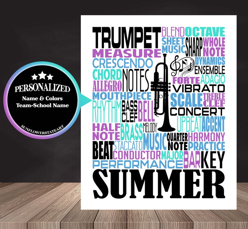 Trumpet Poster, Trumpet Word Art Sign, Gift for Trumpet Player, Band ...