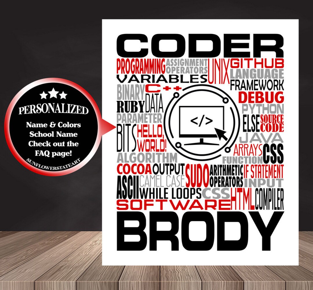 Computer Coding Sign, Personalized Computer Coding Poster, Gift for Computer Coder, Computer ...