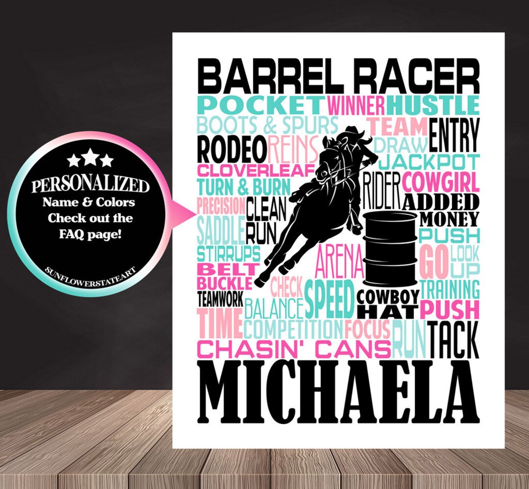 Barrel Racing Sign, Barrel Racer Word Art Poster, Horse Lover Gift ...