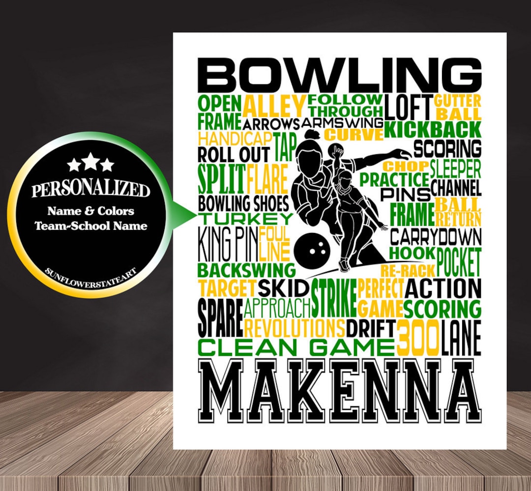 Bowler Poster, Personalized Bowling Word Art Sign, Bowler Art, Bowling ...