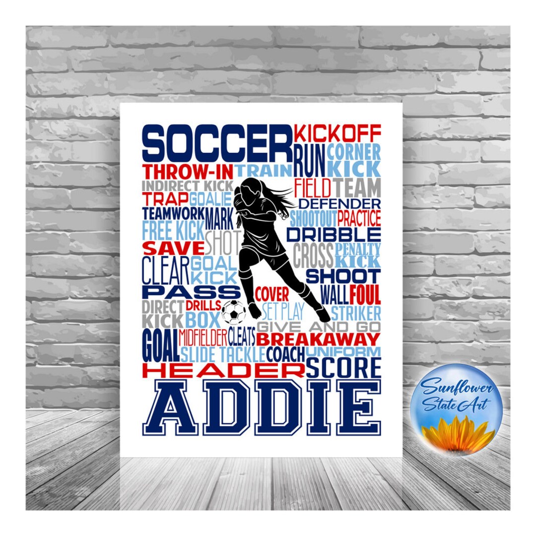 Girls Soccer Typography, Personalized Soccer Poster, Gift for Soccer ...