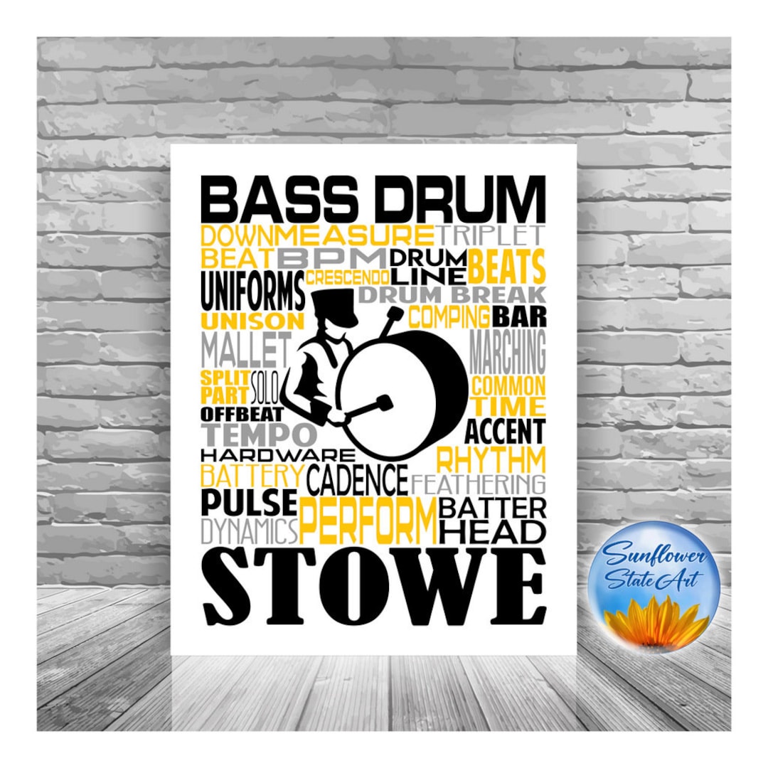 Bass Drum Typography Personalized Bass Drummer Poster Gift - Etsy
