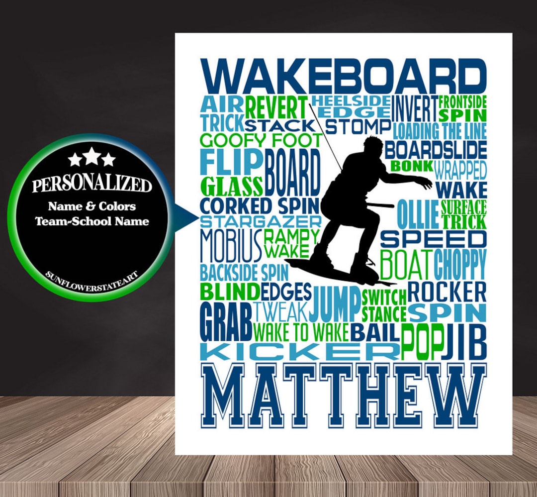 Wakeboarding Poster, Personalized Wakeboarding Poster, Wakeboarding Art ...