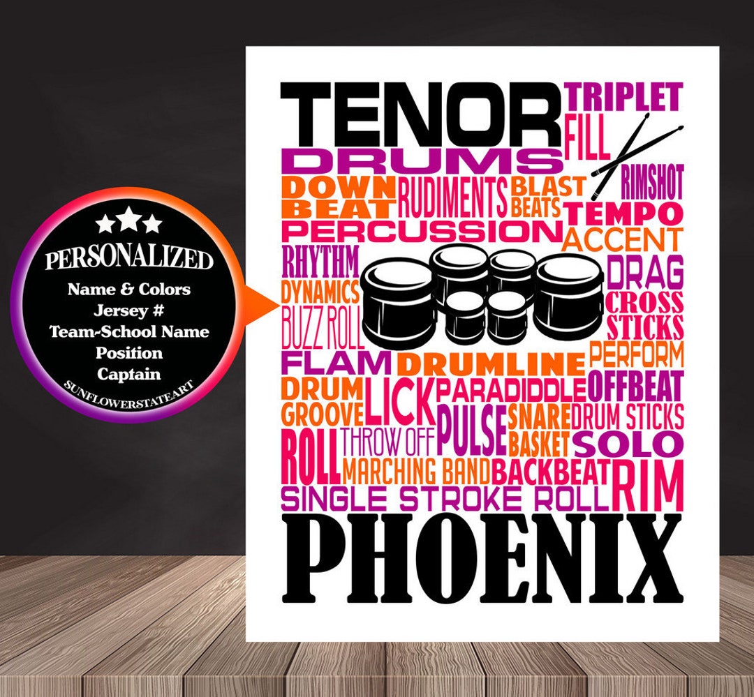 Personalized Tenor Drummer Poster, Tenor Drum Typography, Gift for ...