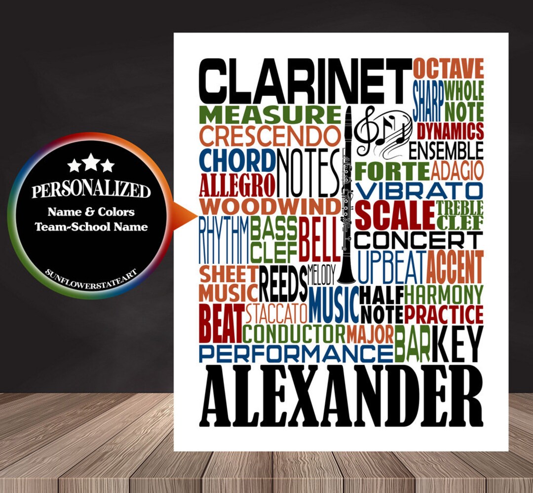 Personalized Clarinet Poster Typography, Clarinet Player Gift, Clarinet ...