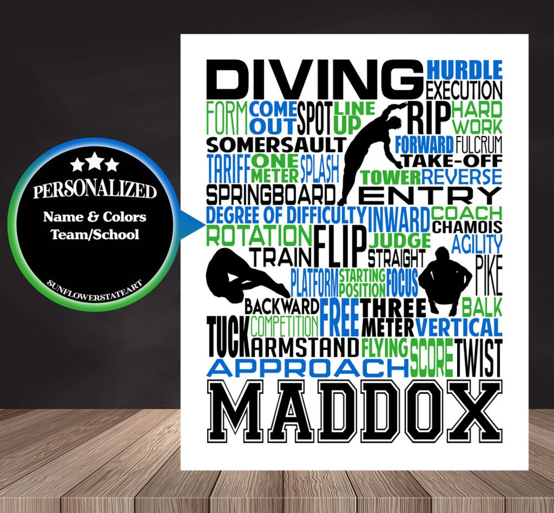 Personalized Swim Diving Poster, Diving Typography, Gift for Diver ...