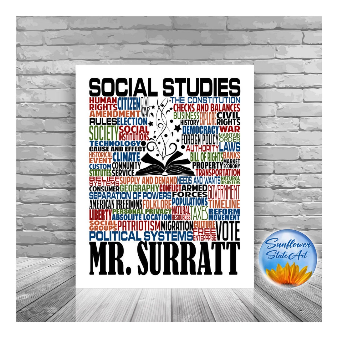 Social Studies Typography, Personalized Social Studies Teacher Poster ...