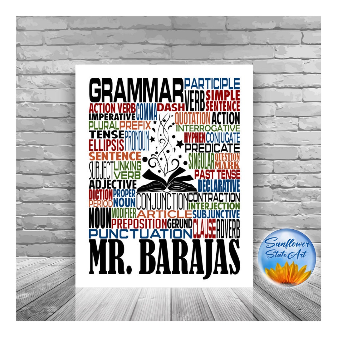 Grammar Typography Personalized Grammar Teacher Poster - Etsy