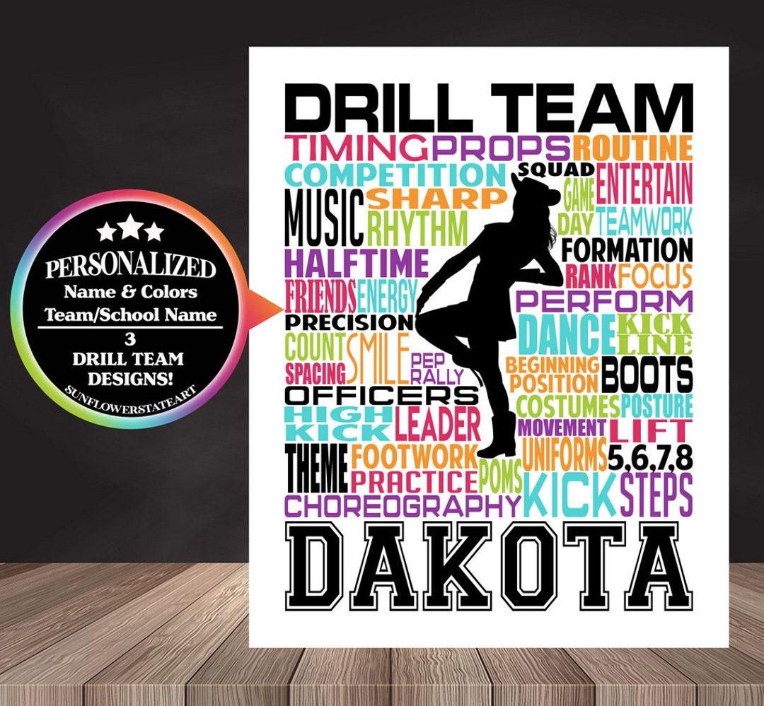 Drill Team Typography, Personalized Drill Team Poster, Gift for Drill ...