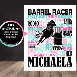 Personalized Barrel Racing Poster, Barrel Racer Typography, Barrel ...