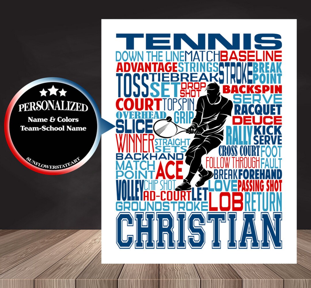 Tennis Poster, Personalized Tennis Sign, Tennis Team Gift, Tennis Word ...