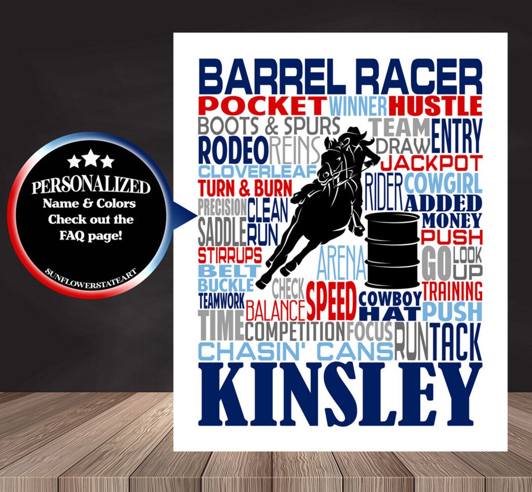 Personalized Barrel Racing Poster, Barrel Racer Typography, Barrel ...