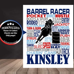 Personalized Barrel Racing Poster, Barrel Racer Typography, Barrel ...