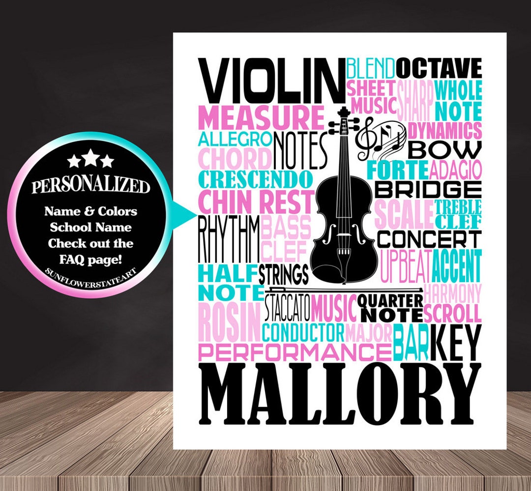Violinist Poster, Personalized Violin Word Art Sign, Violin Print ...