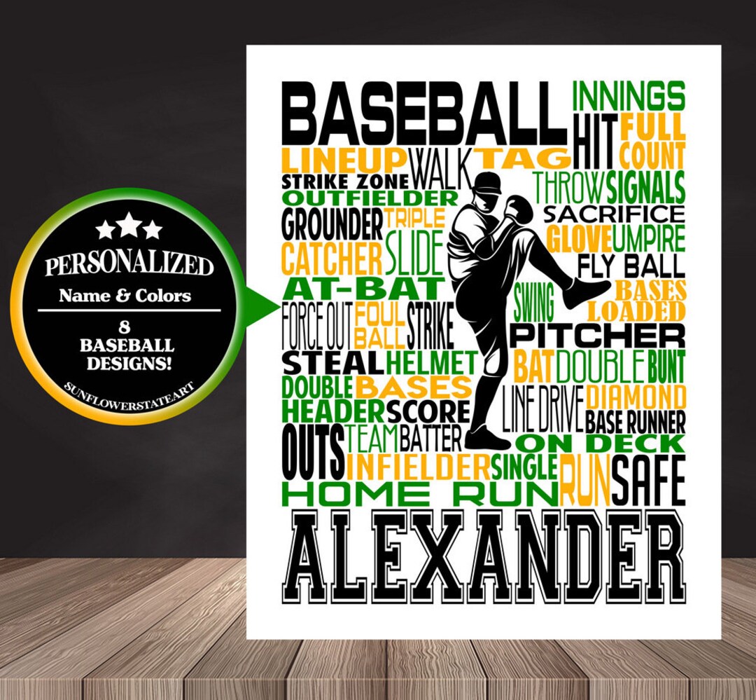 Baseball Poster, Left Handed Pitcher, Baseball Word Art, Baseball ...